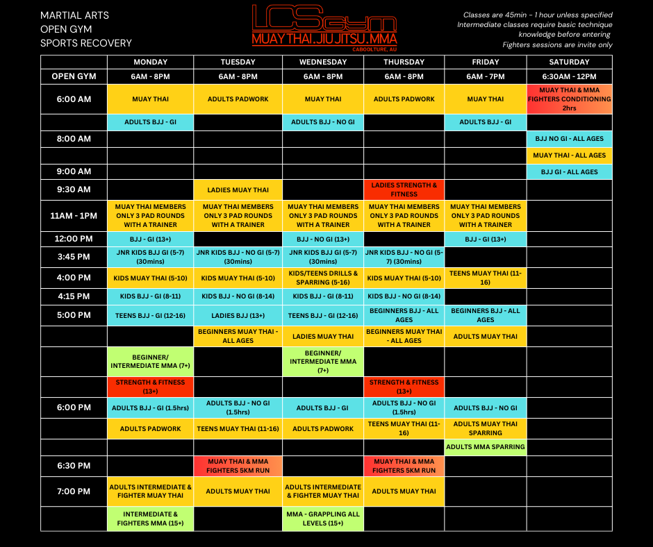 Timetable - LCS GYM CABOOLTURE